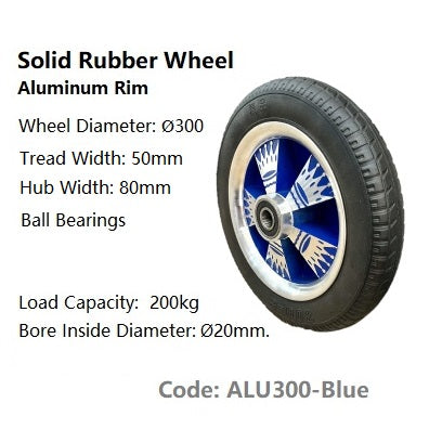 300mm x 45mm Aluminium Rim, Solid Rubber Wheels, 200KG | Supo Castors ...