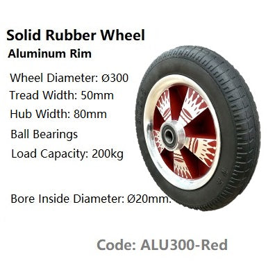 300mm x 45mm Aluminium Rim, Solid Rubber Wheels, 200KG | Supo Castors ...