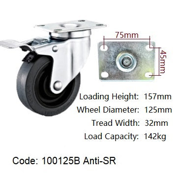 125mm Anti Static Rubber Wheel, 142KG | Supo Castors Australia
