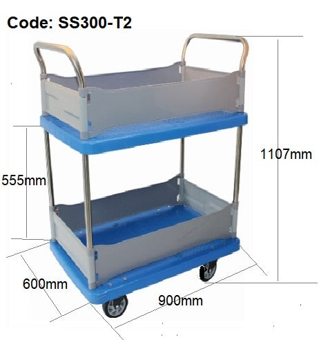 2 Tier Stainless Steel Handles Platform Trolley, 300KG | Supo Castors ...